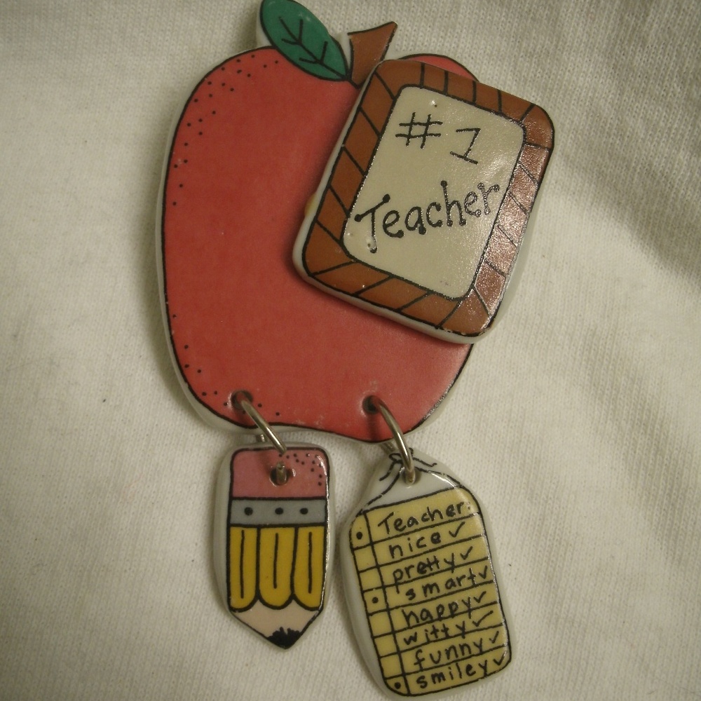 Vintage #1 Teacher Porcelain Apple Pin - Gem